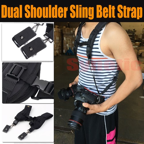 Double Dual Shoulder Neck Camera Strap Sling Belt For 2 Digital SLR ...