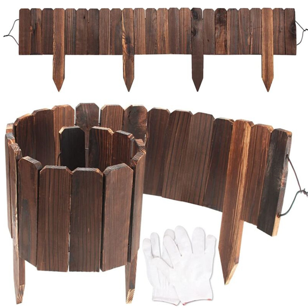 Wooden Picket Fence Panel Log Roll Border Lawn Edging Spiked Log Flower ...