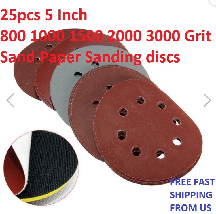 25pcs 5 Inch 800 1000 1500 2000 3000 Grit Sand Paper Sanding Discs | eBay