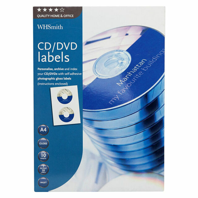 WHSmith Quality Home and Office Photographic Gloss CD DVD Labels Pack ...