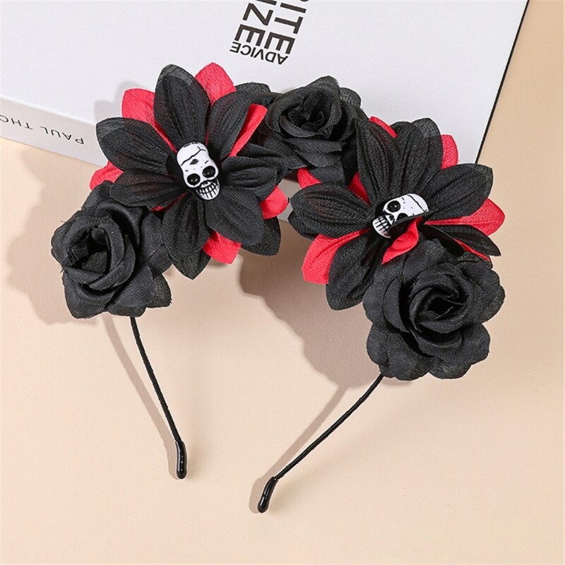 Skull Headband Day Of The Dead Headband Costume Rose Flower Halloween ...