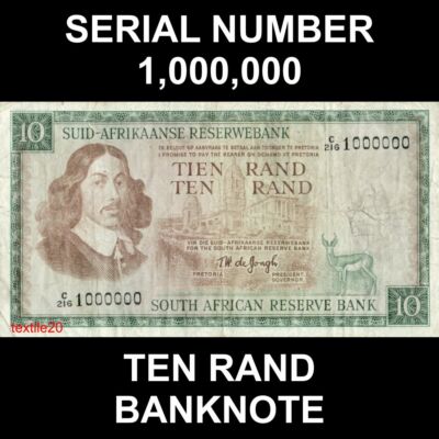 SERIAL NUMBER 1000000 BANKNOTE ( # 1 MILLION ) SOUTH AFRICA TEN RAND ...