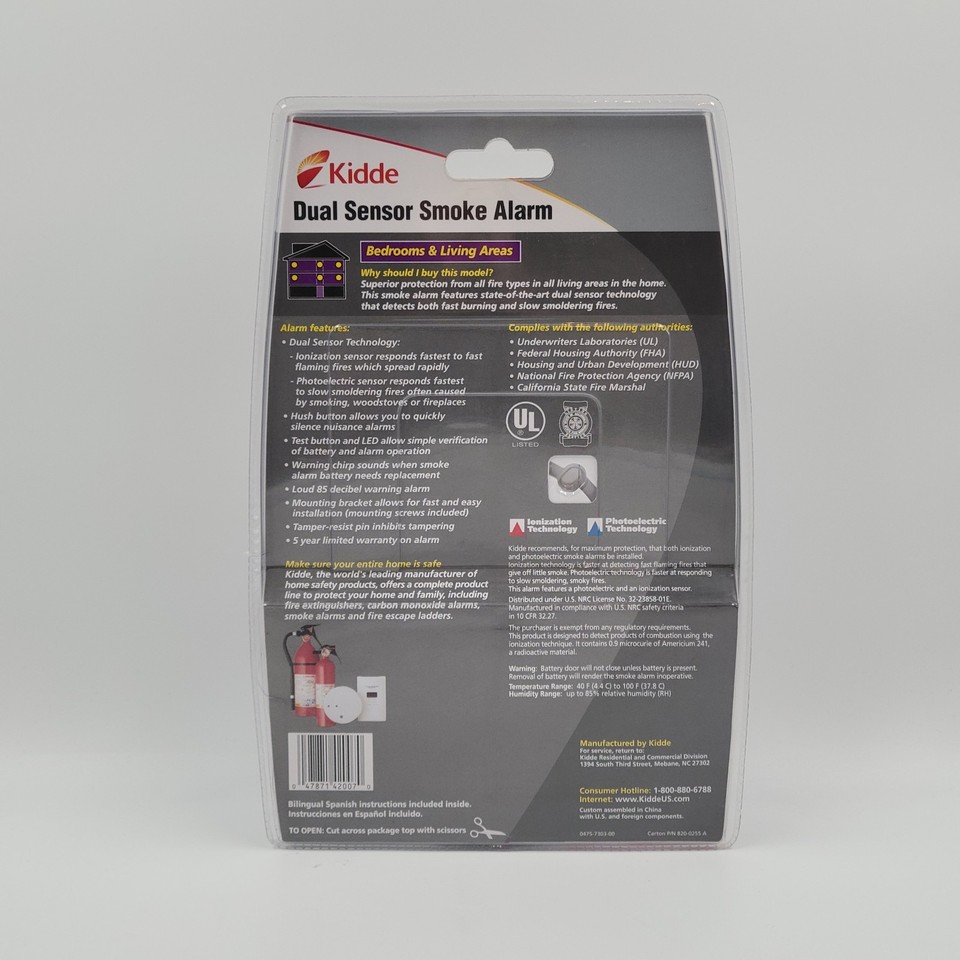 Kidde PI9000 Battery Operated Dual Sensor Ion Photo Smoke Alarm ...