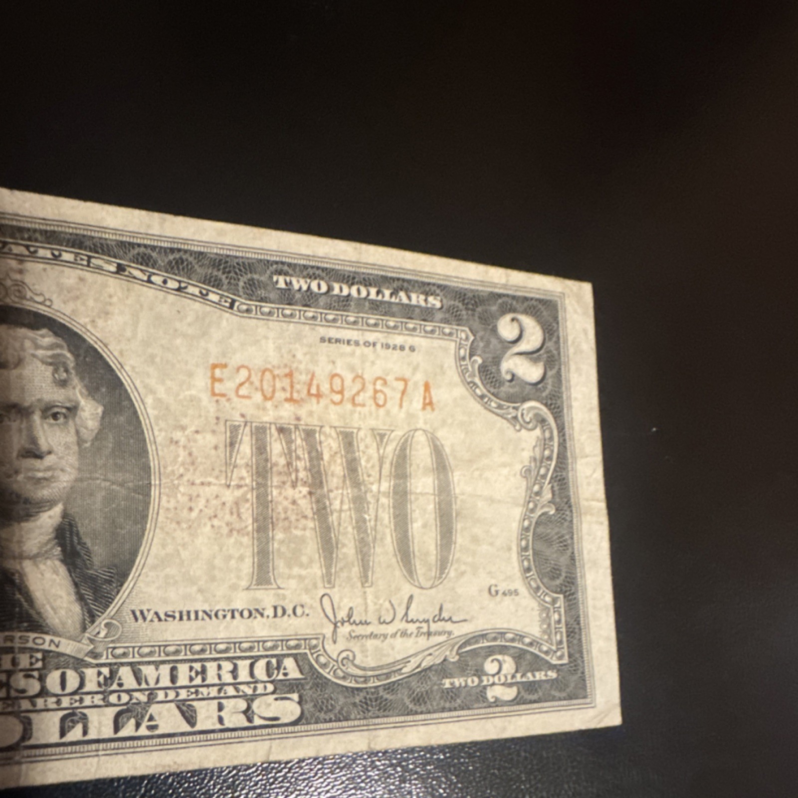 1928 yelow United States $2 red Seal Note Circulated Banknote ...