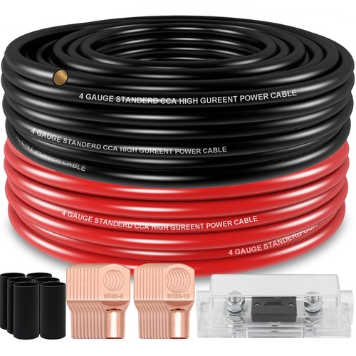 50FT 4 Gauge Wire (25ft Each- Black/Red) Copper Clad Aluminum CAA,with ...