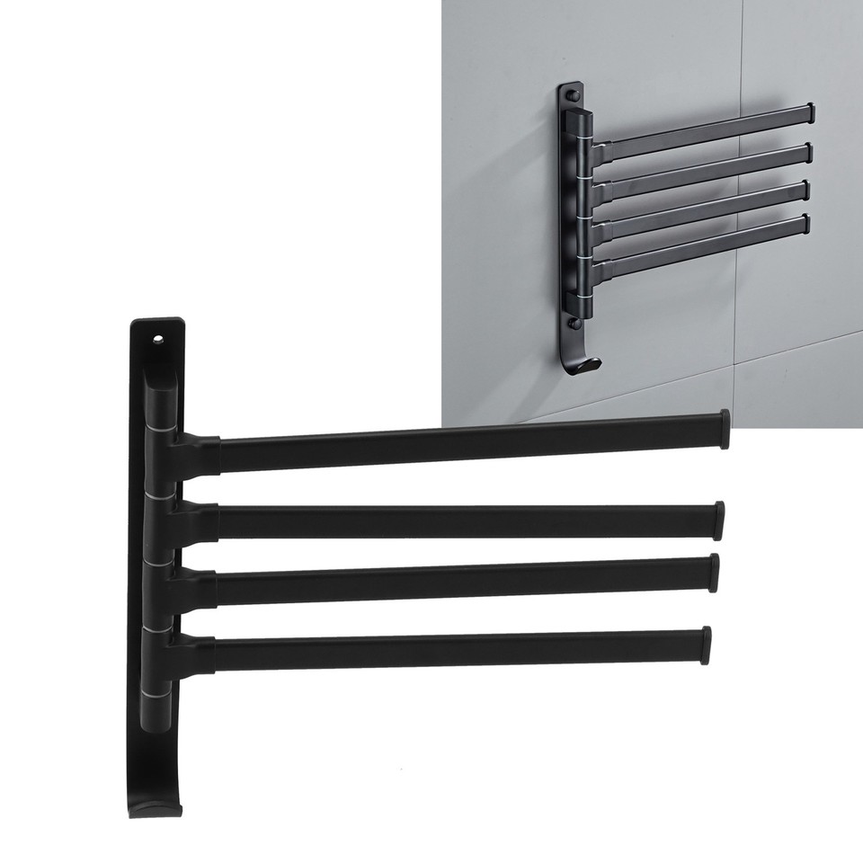Rotating Towel Rack 4 Poles Space Aluminum Folding Rotatable Matte ...