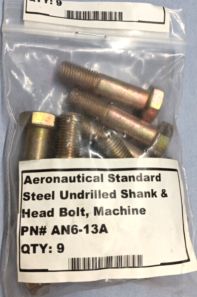 AN Part # AN6-13A BOLT Length: 1-29/64, 3/8-24 (PACK/9) | eBay