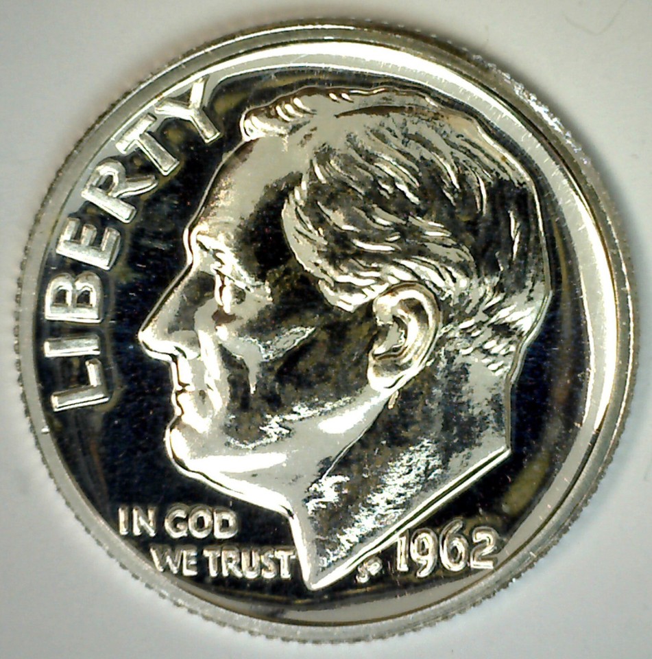 1962 Silver Proof Roosevelt Dime Ten-Cent Coin 10c United States 10 ...