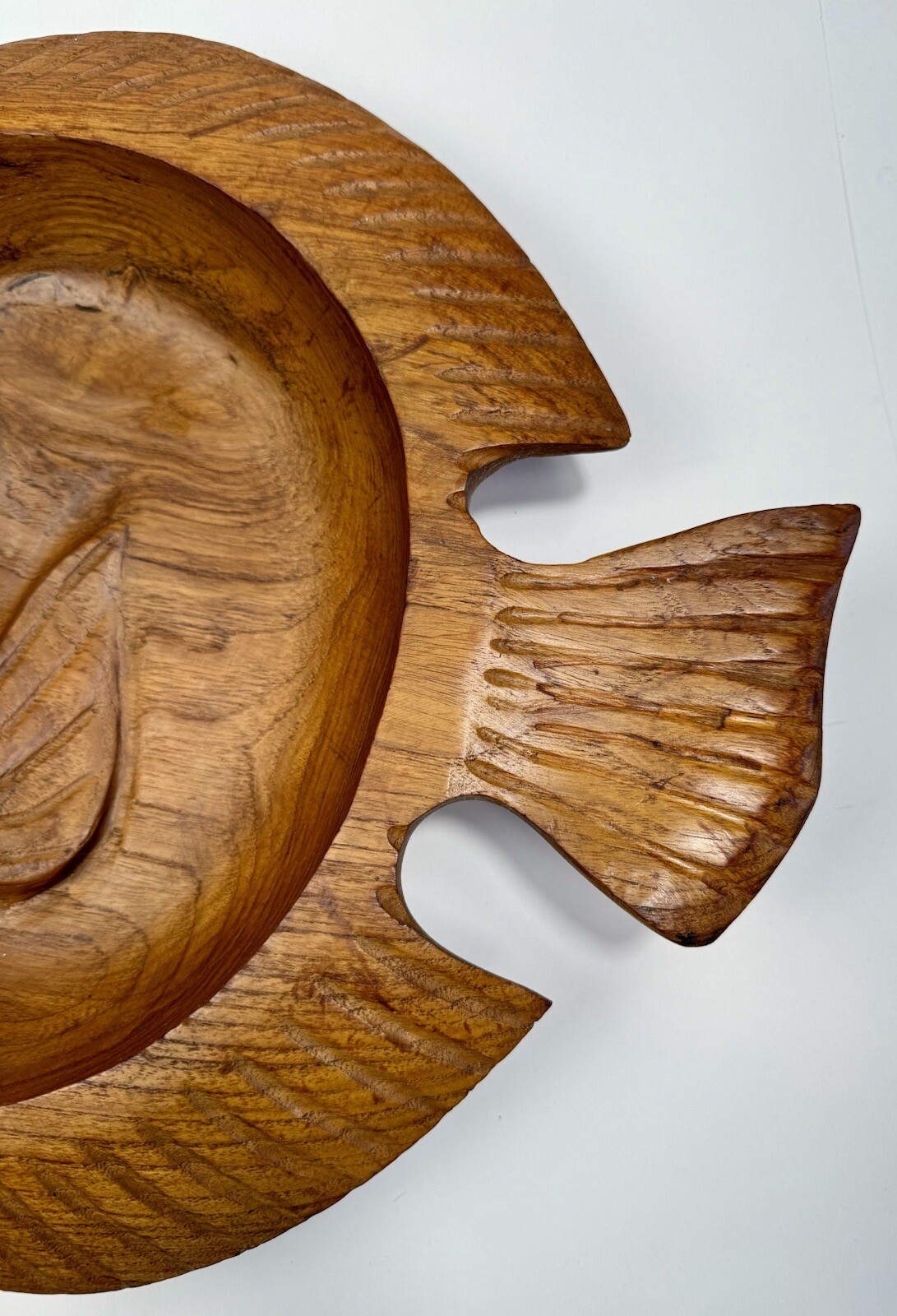 MCM Large Vintage Hand Carved Wood Fish Bowl 18” x 14” | eBay
