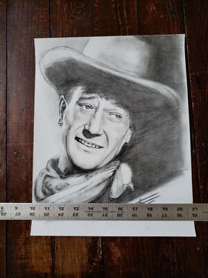 John Wayne Portrait Original Drawing Artwork Signed Taylor Movie Star ...
