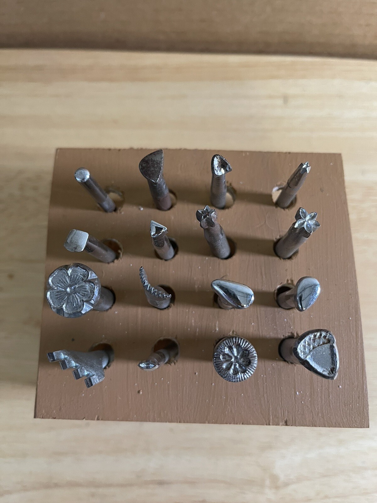 Lot of 16 Craftool Leather Stamps Leather Working Tools + Wood Stand #3 ...