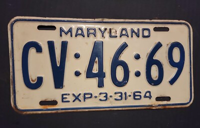 Vintage 1964 MARYLAND License Plate CV : 46 : 69 | eBay
