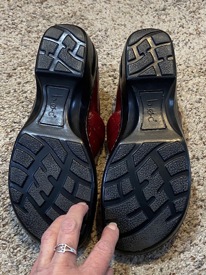 BOC Born Womens Shiny Red Faux Patent Leather Clogs Slip On Shoes ...