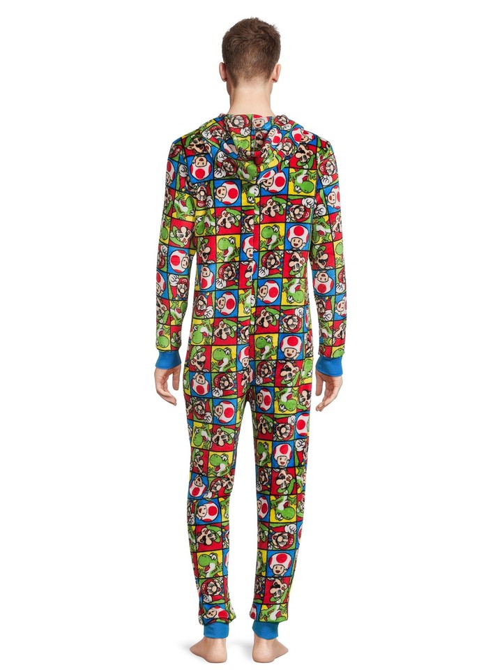 Mens Super Mario Union Suit One Piece Pajamas Halloween Costume Bros ...