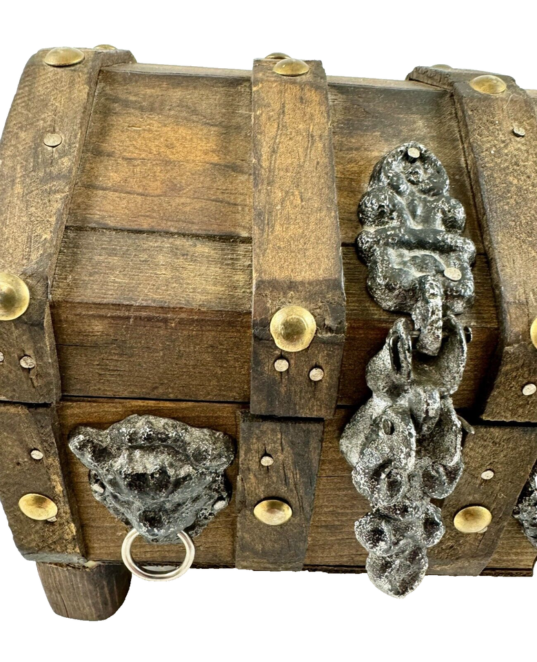 Vintage Small Treasure Chest Wooden Jewelry Box with Lions Velvet Lined ...