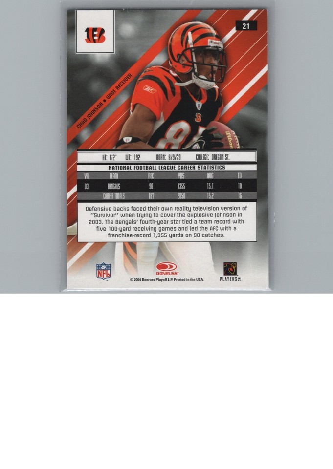 2004 Leaf Rookies & Stars CHAD JOHNSON LONGEVITY RUBY #21 BENGALS /250 ...