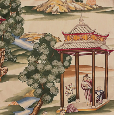 SCALAMANDRE Shanghai Cotton Print Multi on Cream Chinoiserie Remnant ...