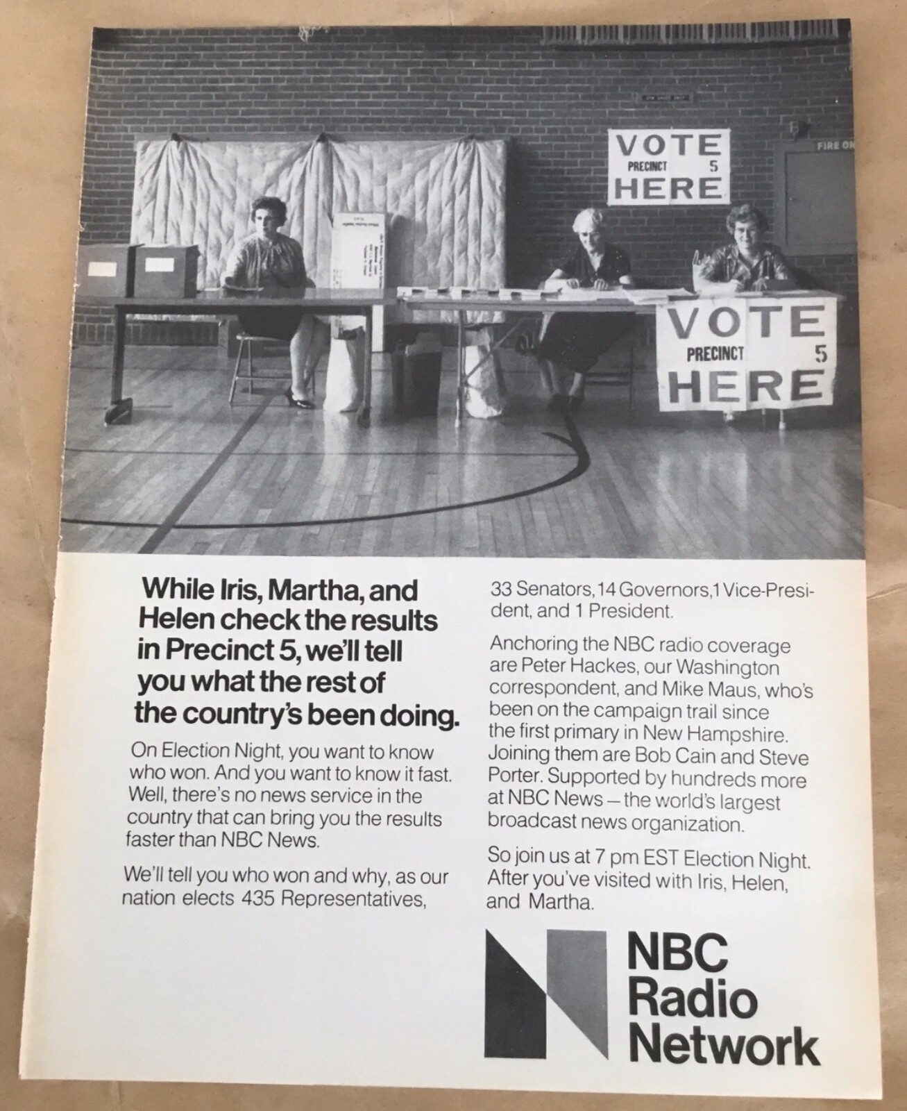 NBC radio network print ad 1976 vintage 1970s retro art Election Night ...