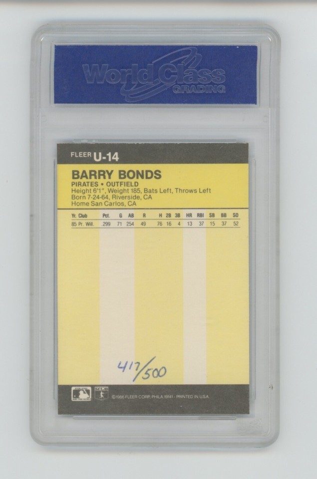 BARRY BONDS AUTO RC /500 1986 FLEER UPDATE #U-14 ROOKIE AUTOGRAPH ...