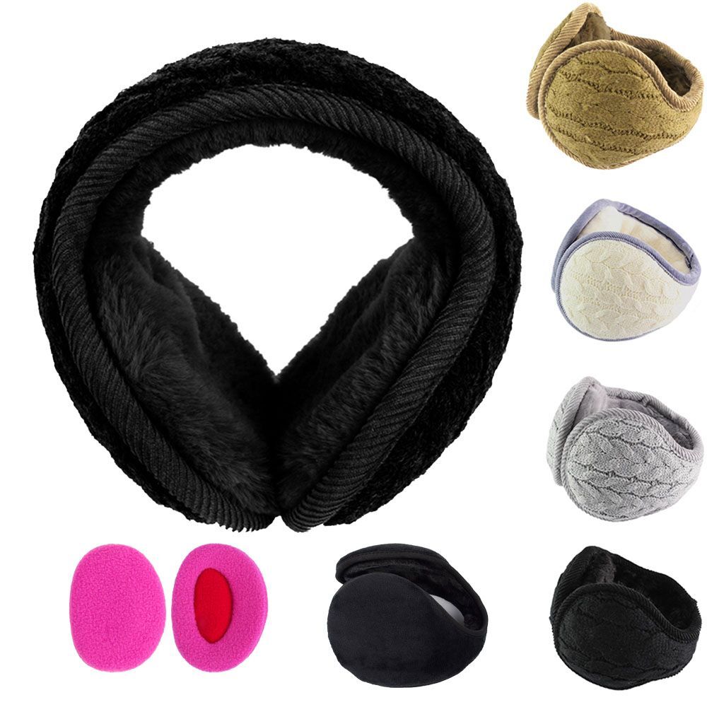 Mens Womens Ear Fleece Muffs Winter Ear Warmers Knitted Wrap Around ...