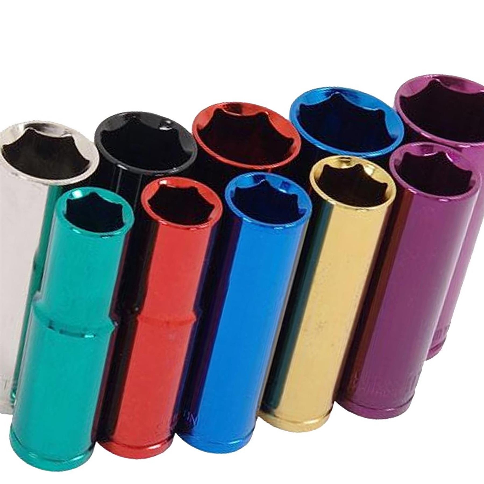 10PCS DRIVE DEEP IMPACT SOCKETS SET MULTI COLOUR METRIC LONG REACH ON ...