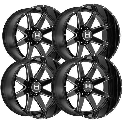 (Set-4) Hostile H109 Alpha 20x10 6x5.5" -19mm Black/Milled Wheels Rims ...