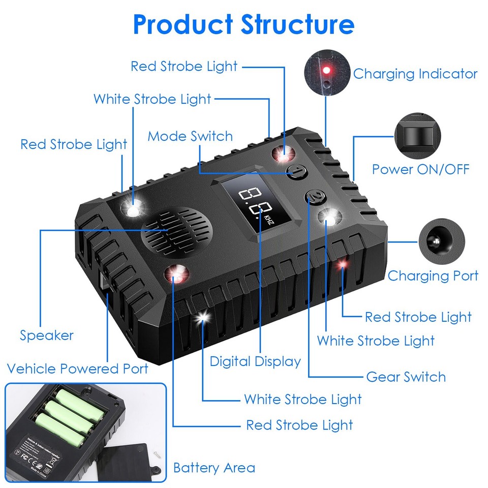 2 Ultrasonic Rodent Chaser Car Rat Mouse Repellent Rechargeable Battery ...