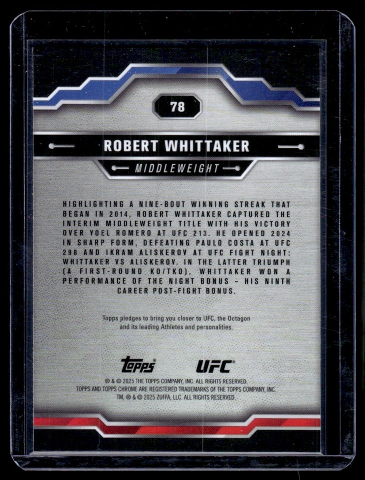 2025 Topps Chrome UFC Red White & Blue Refractor Robert Whittaker #78 ...