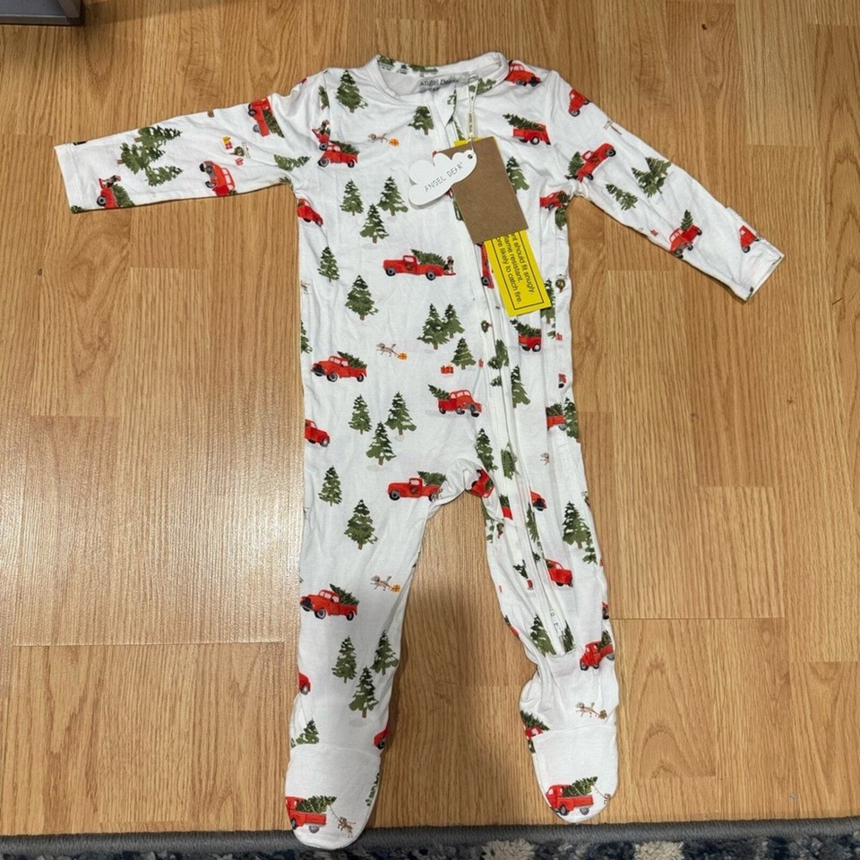 New Angel Dear Viscose Bamboo Vintage Red Farm Truck Footie 6-9 m | eBay