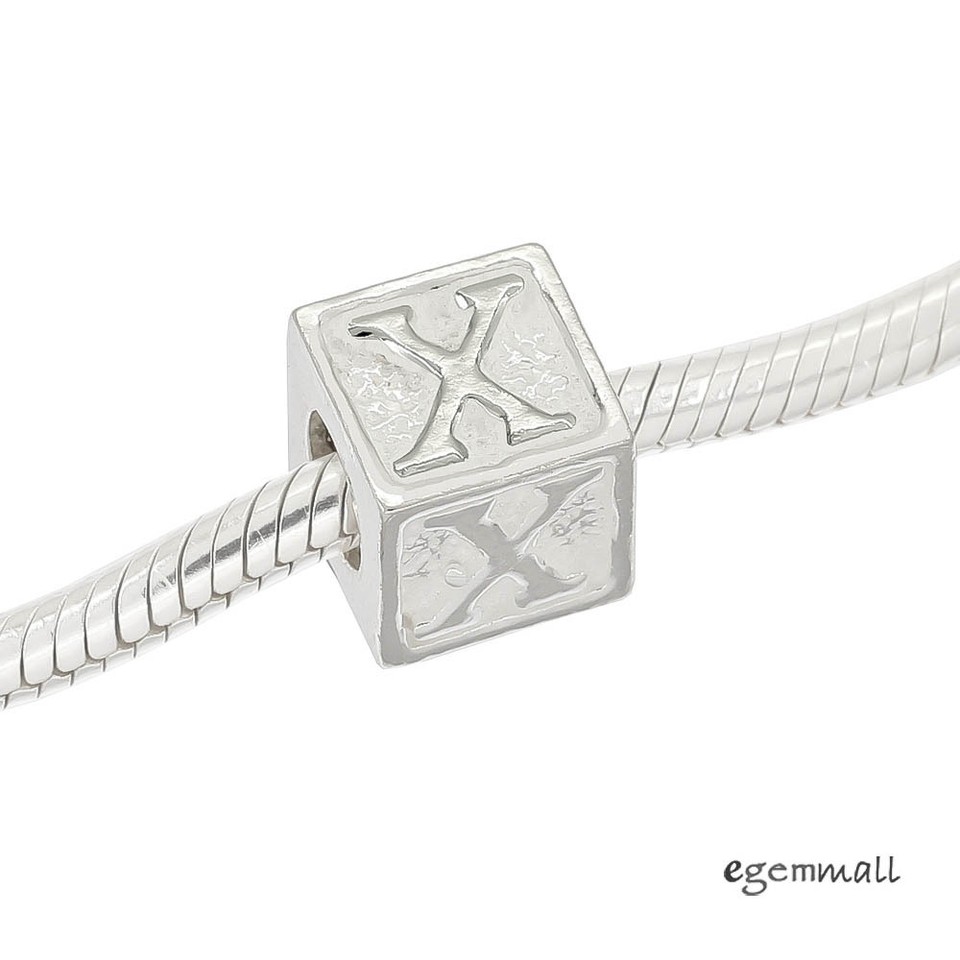 1 Sterling Silver Alphabet Initial Letter Cube Charm Bead Fit European ...