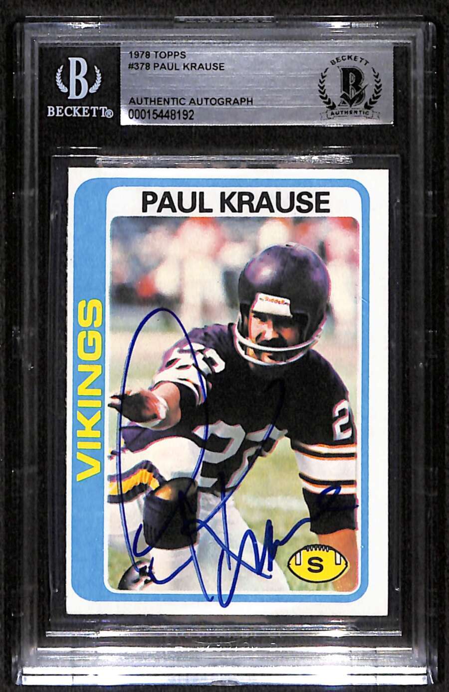 1978 Topps 378 Paul Krause HOF BGS Auto Autographed BAS Authentic ...