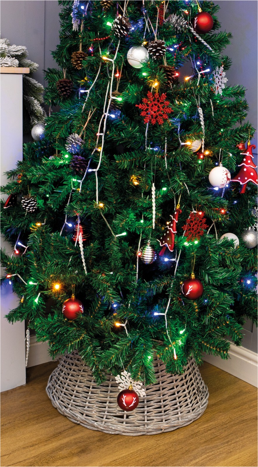 Grey Christmas Tree Skirt Base Wicker Floor Cover Xmas Natural Rattan ...