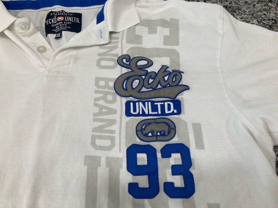 Ecko Unltd polo shirt Shoe 93’ XXL Clean White Blue | eBay