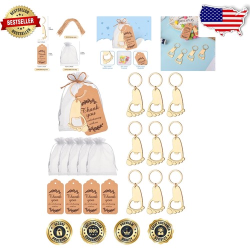 50 Gold Footprint Bottle Openers with Key Chains - Adorable Baby Shower ...