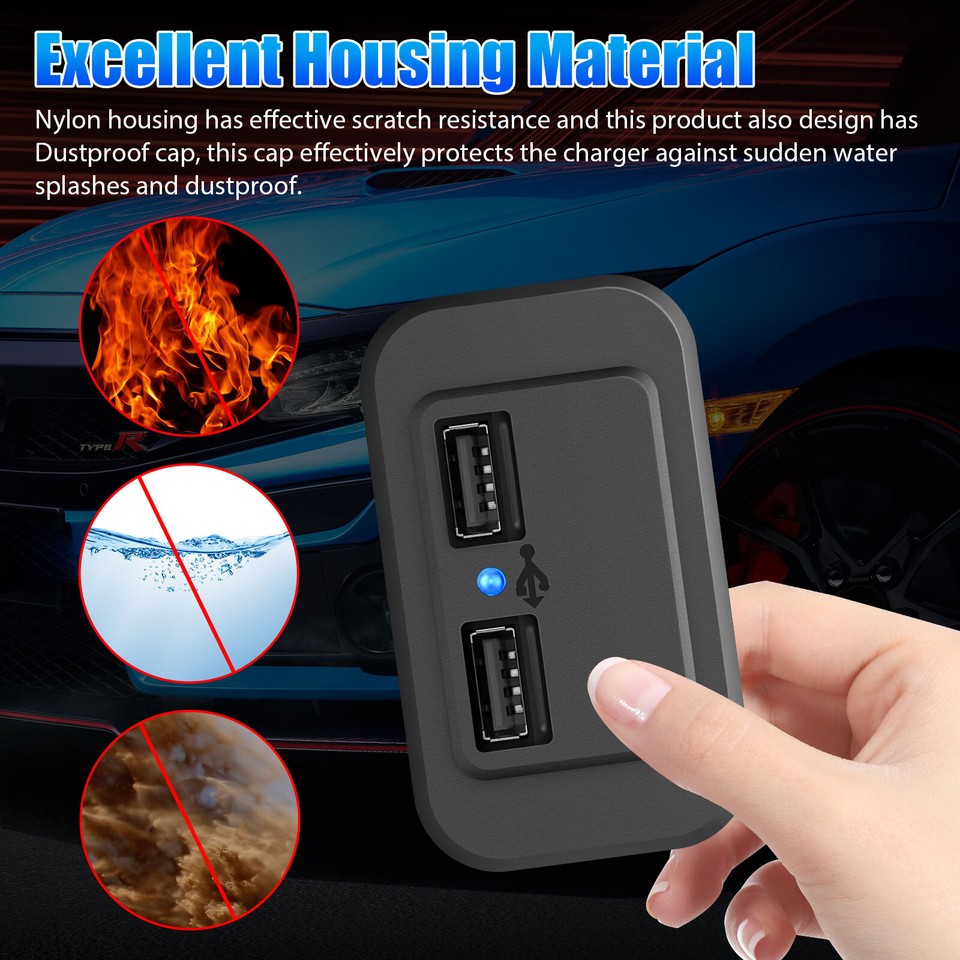 2PCS 12V-24V 4.8A Dual USB Port Car Fast Charger Socket Power Outlet ...