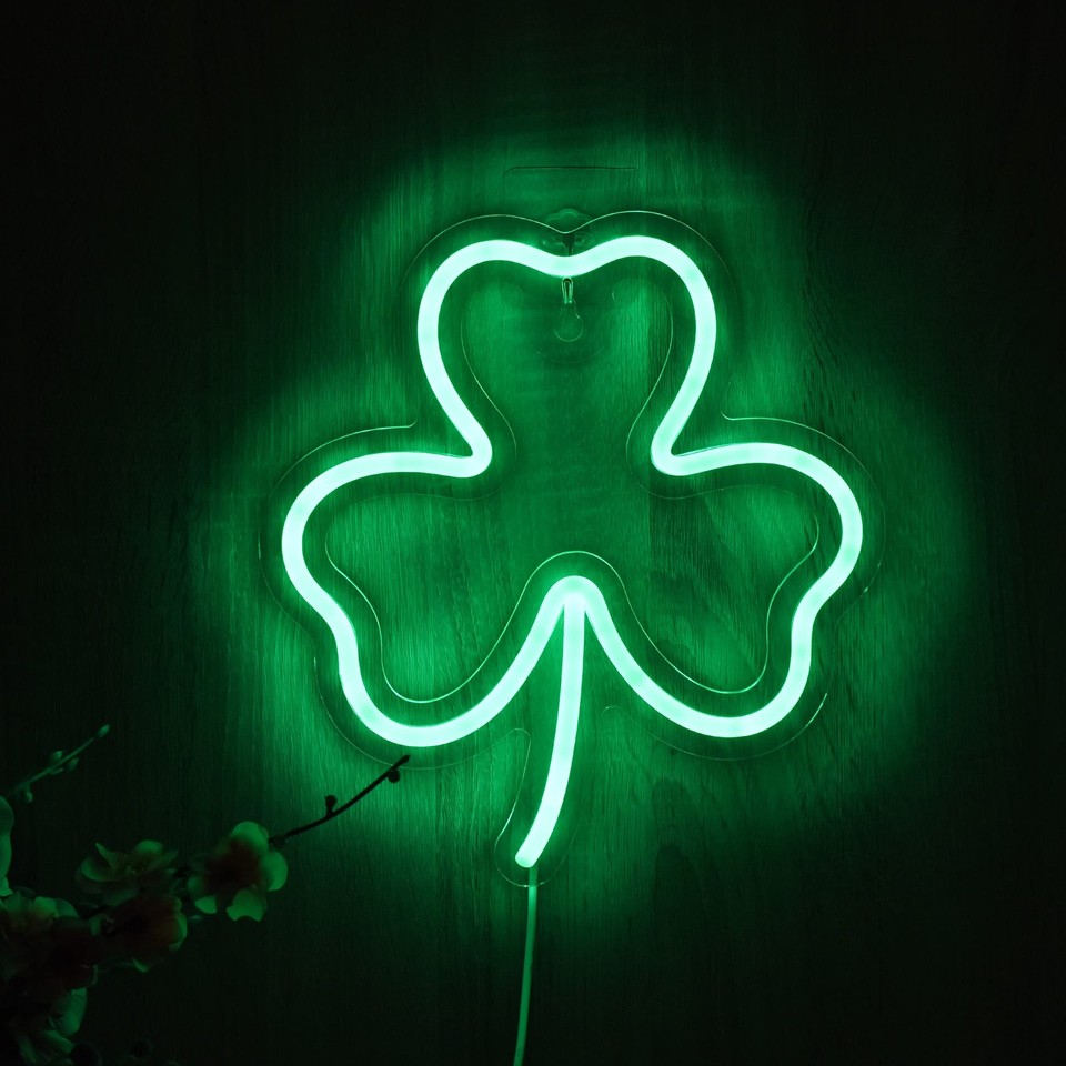 Neon Signs Clover St. Patrick's Day Shamrock Beer Bar Bedroom Art Neon ...
