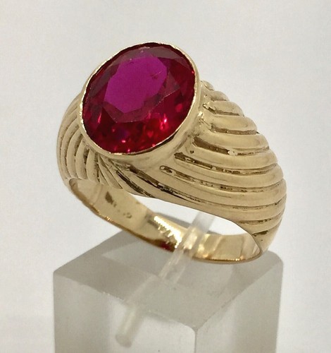 Bague solitaire homme en or jaune 18 carats coupe ovale 2,00 ct rubis ...