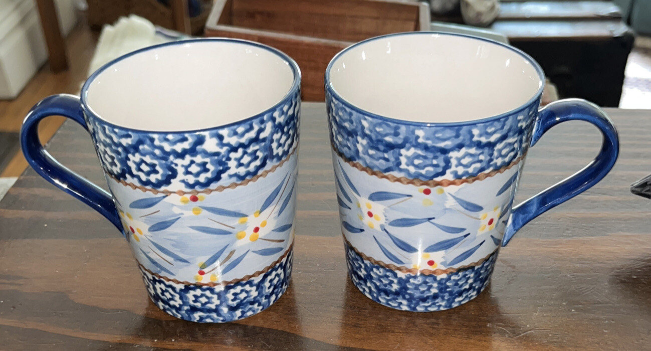 Set Of 2 Temptations By Tara Old World Blue 12 Oz Coffee Mug Cup | eBay