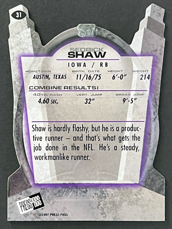 1997 Press Pass #31 Sedrick Shaw Combine Iowa Hawkeyes | eBay
