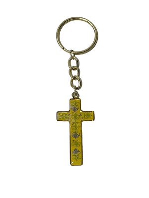 Cross Keychain Enamel Floral Crucifix Religious Relic Religion Keyring ...