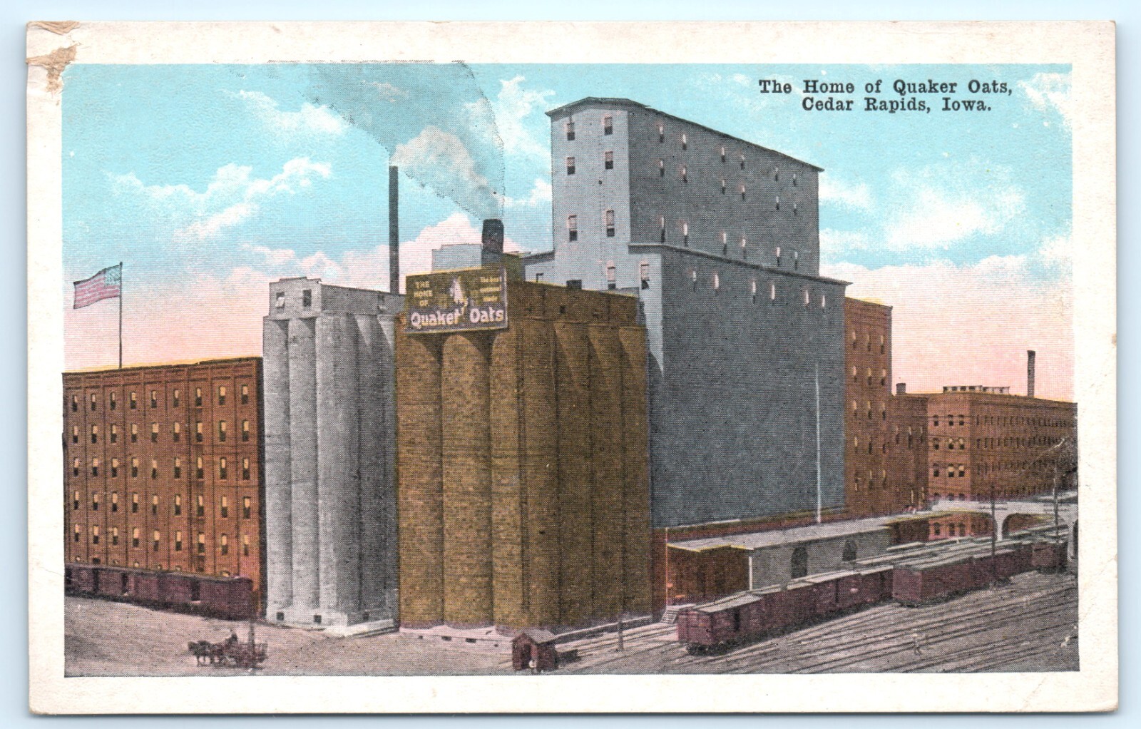 POSTCARD Home of Quaker Oats Cedar Rapids Iowa Silos Train Cars Factory ...