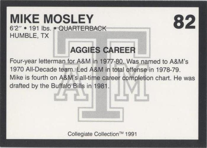 1991 Collegiate Collection Texas A&M Aggies Mike Mosley #82 for sale | eBay