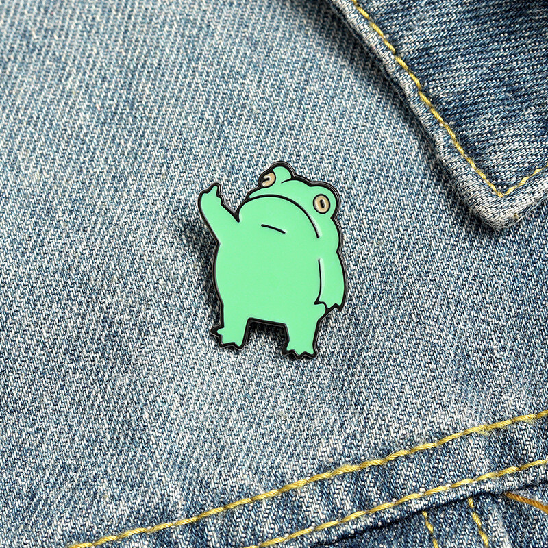 Cute Funny Vertical Middle Finger Frog Alloy Brooch Creative Cartoon ...