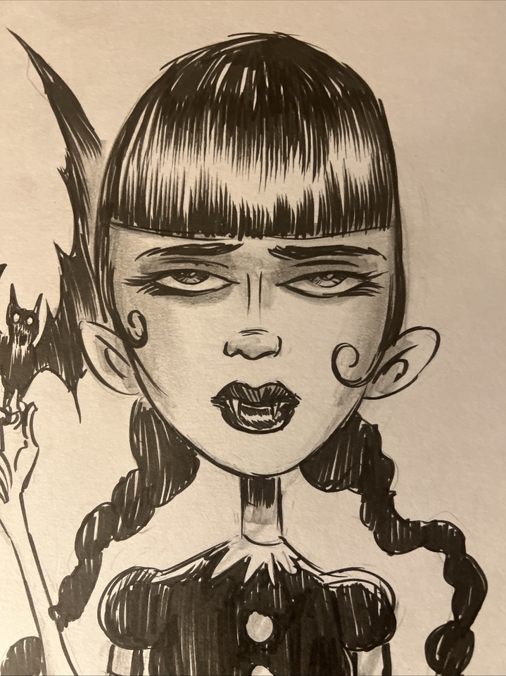 Sexy Wednesday Addams Addams Family Horror Original Art Drawing By ...