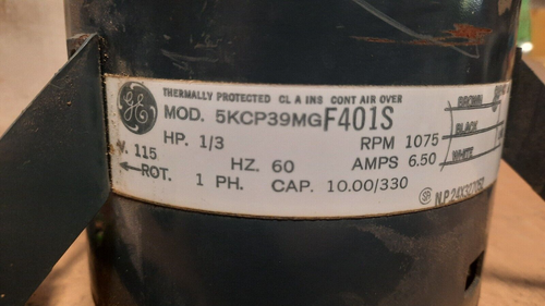 GE 5KCP39MG Motor 1/3 HP 1075 RPM 115 VAC 6.6a With Blower and Housing ...