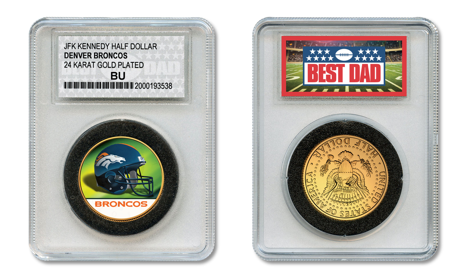 DENVER BRONCOS NFL *GREATEST DAD* JFK 24KT Gold Clad Coin SPECIAL LTD ...
