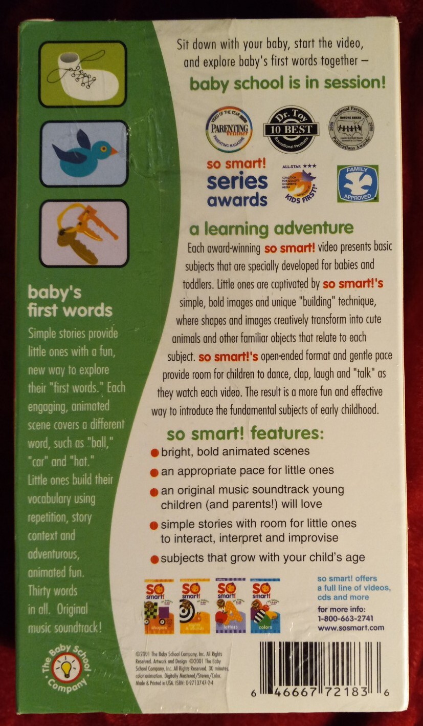 So Smart! Baby’s First Words 9-36 Months (VHS, 2001) Tear in Seal (Pics ...
