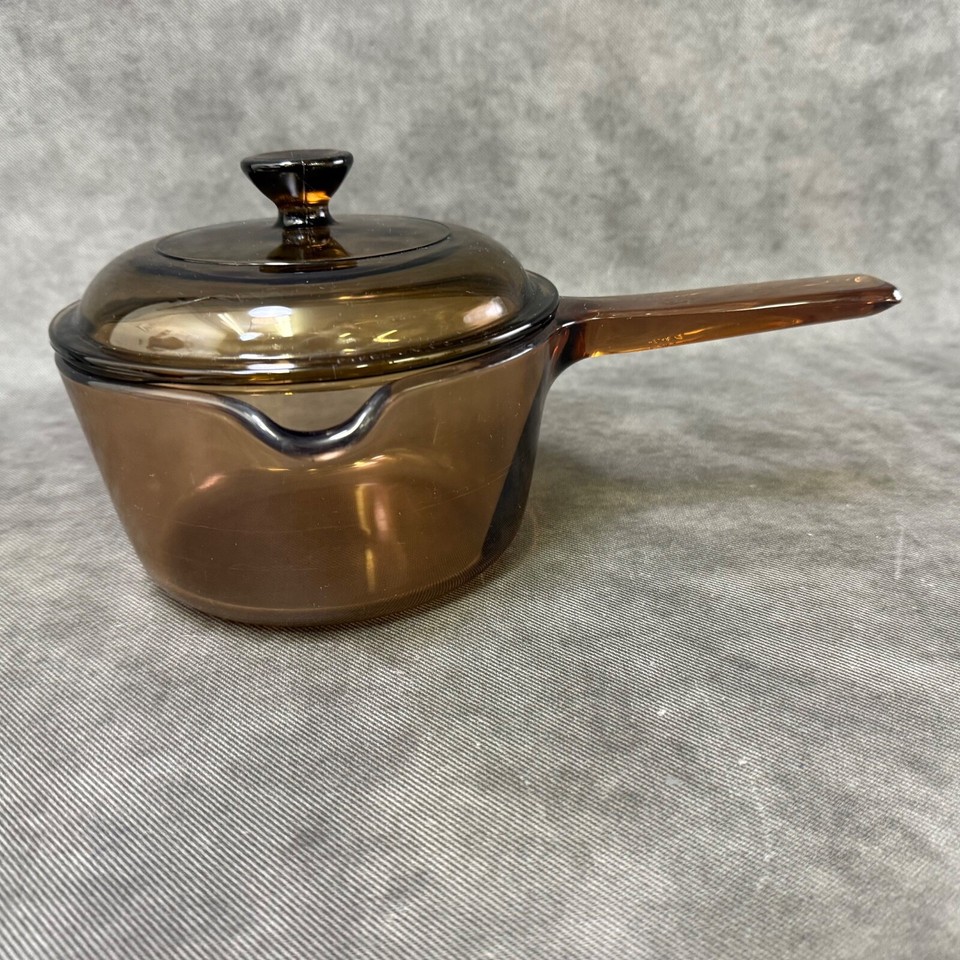 Corning Vision Ware Amber Glass 1L Liter Sauce Pan With Spout and with ...