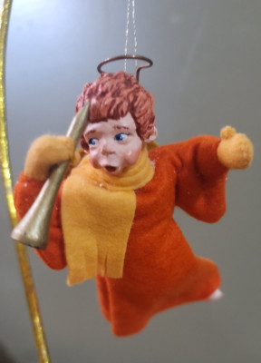 1 Simpich Doll Angel Bright Orange Ornament "TUCK"o Gabriel w/Trumpet ...