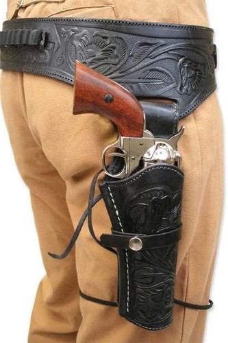 Black Tooled Leather Western Gun Holster Belt Cowboy Fast Draw Revolver ...